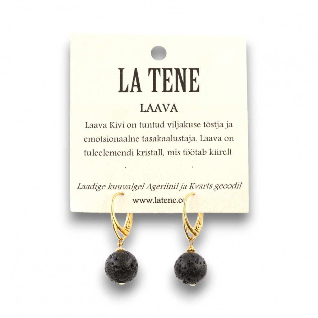 La Tene kõrvarõngad “LAAVA” – Laava pärl, kullatud hõbe, energia ja kaitse kristall